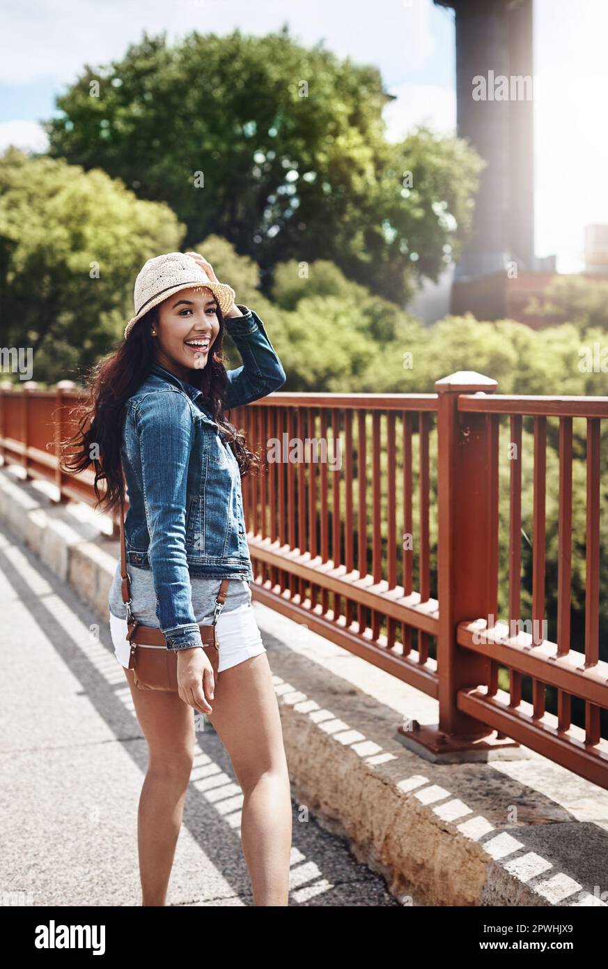 Im off to wherever the path leads to. a beautiful young woman looking ...