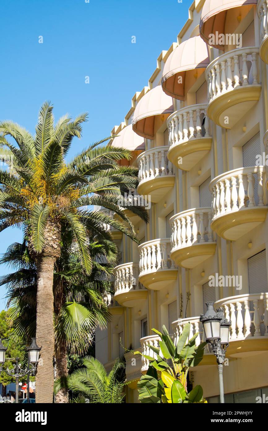 A hotel in Southern Europe with palm trees Stock Photo - Alamy