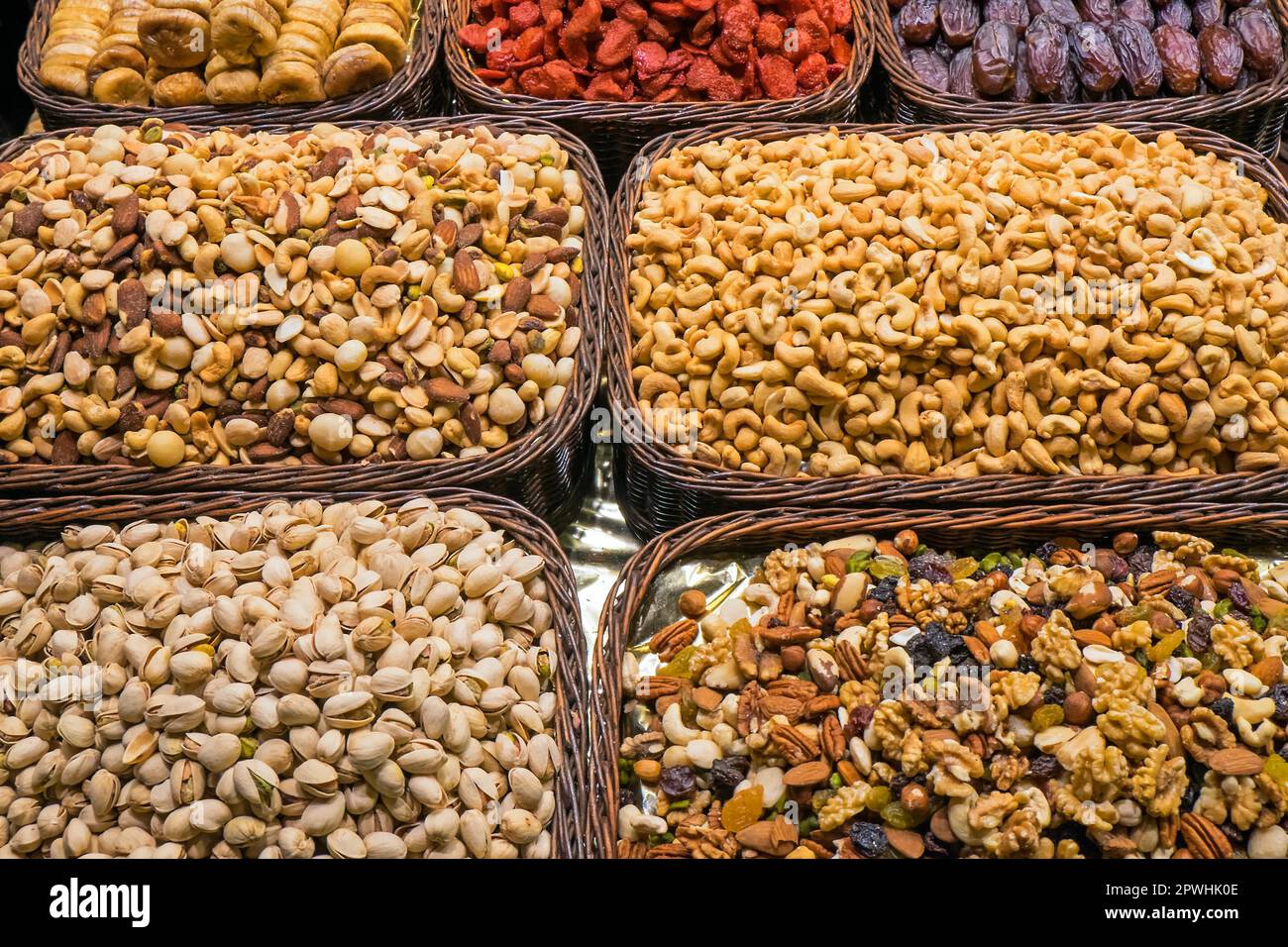 Nuts at a market in Barcelona Stock Photo - Alamy