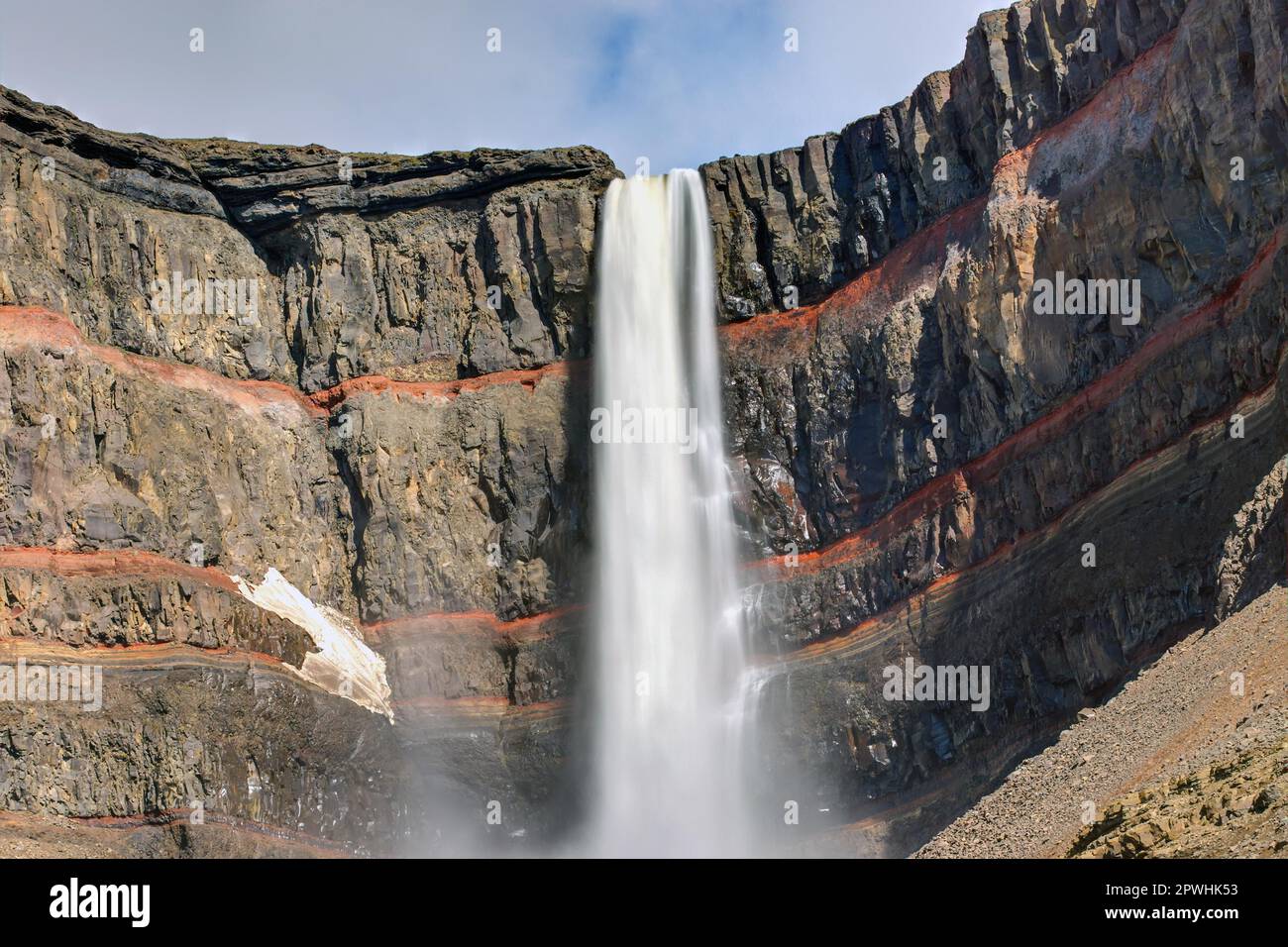 The Hengifoss waterfall in Iceland with its red stripes Stock Photo - Alamy