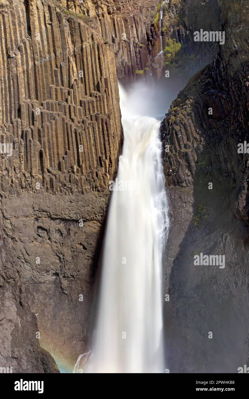 Detail of Litlanesfoss with its basalt columns in Iceland Stock Photo ...