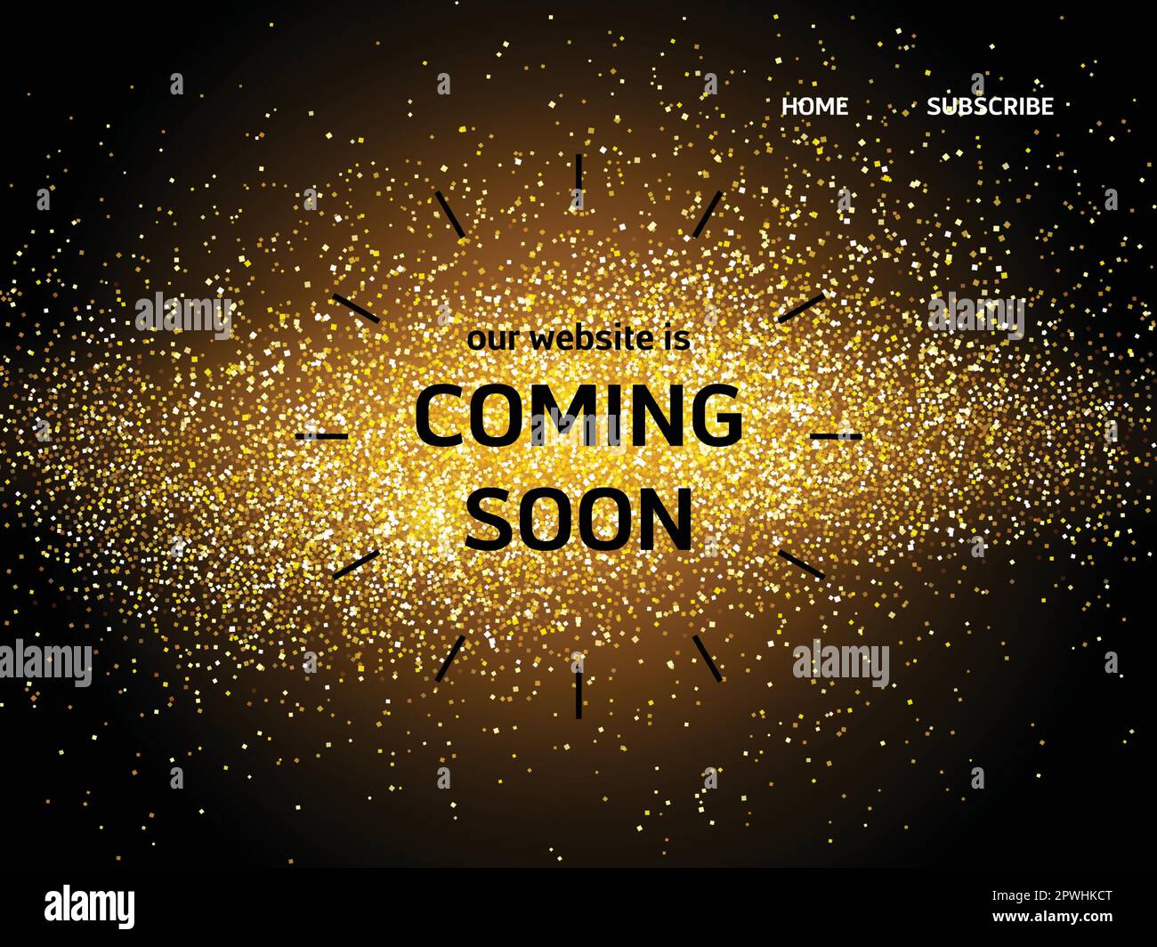 Website landing page with coming soon words and gold sparkle lights ...