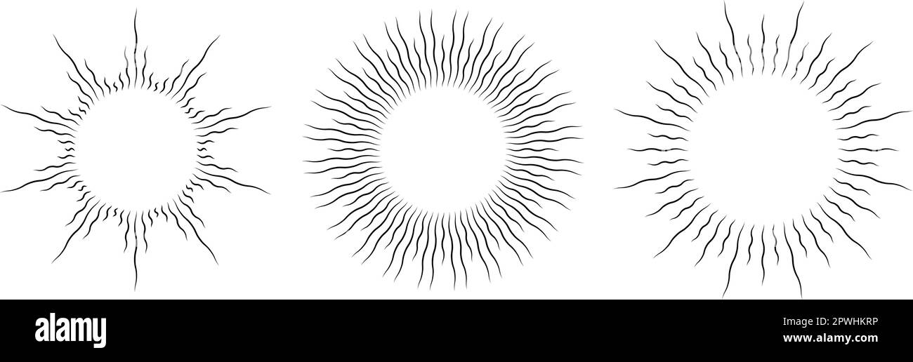 Retro Curved Sunburst Frame Set Warped Circle Sunlight Rays Pack