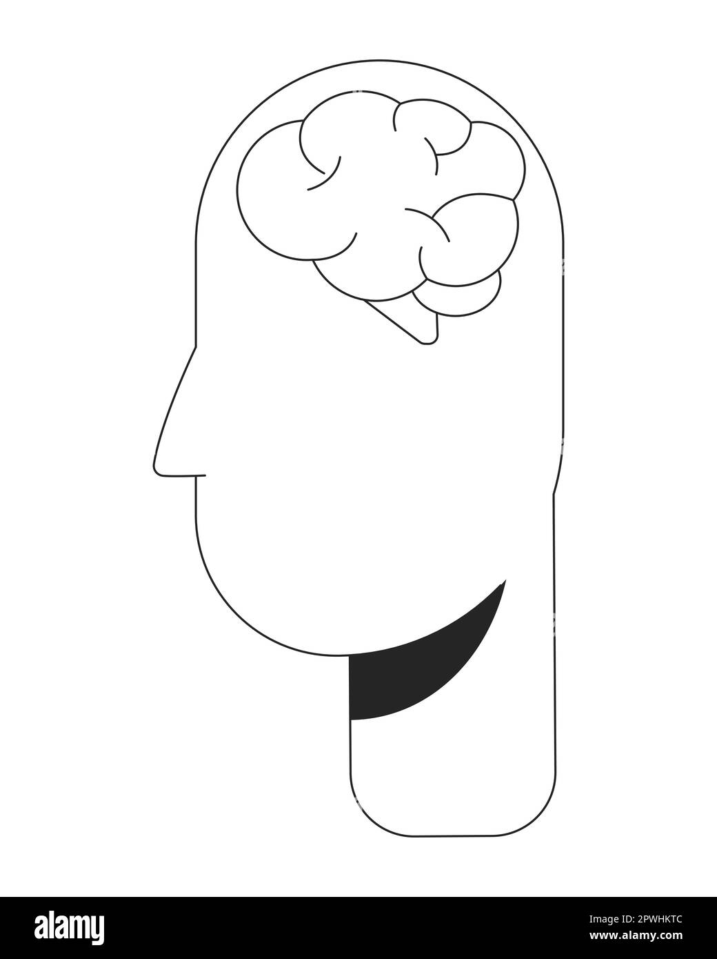 Brain inside minimalistic human head flat line black white vector ...