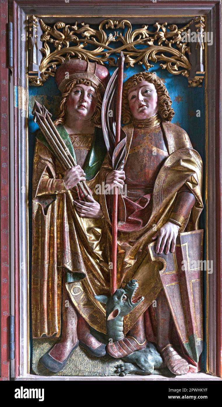 Relief depiction of George with the dragon in the late Gothic winged ...