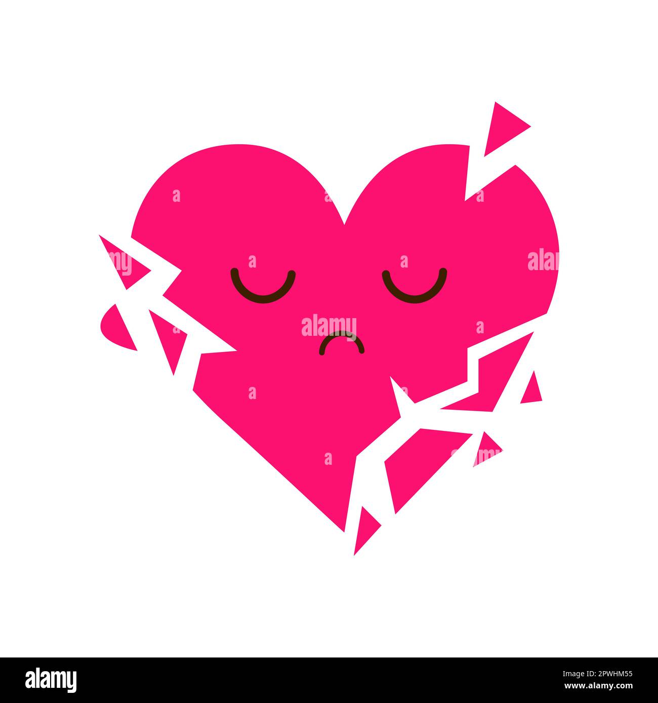 Sad heart cartoon character breaking flat vector illustration Stock ...