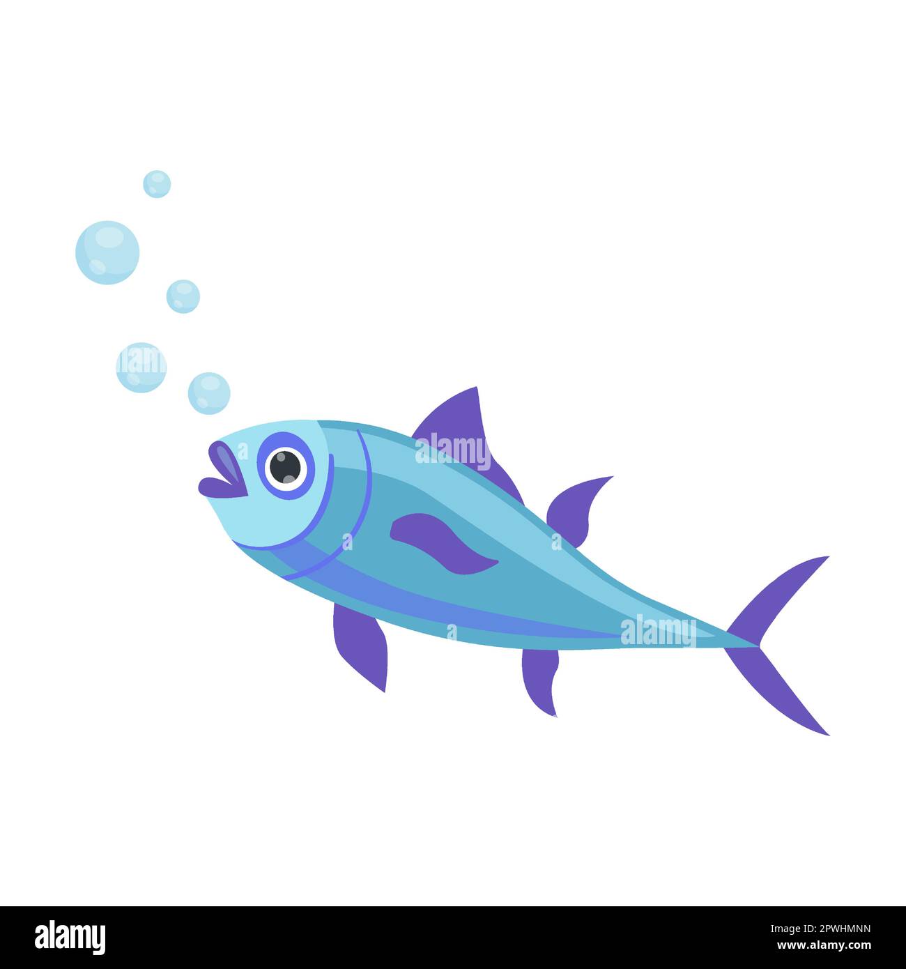 Ocean or sea tuna creature character vector illustration. Cute funny ...