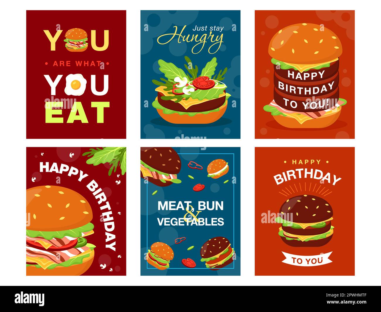 Bright congratulation cards designs with fast food Stock Vector Image ...