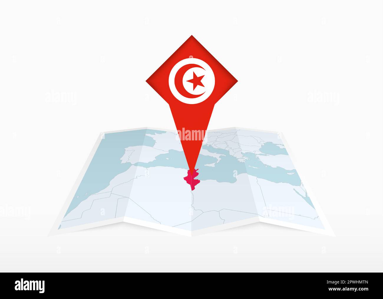 Tunisia Is Depicted On A Folded Paper Map And Pinned Location Marker