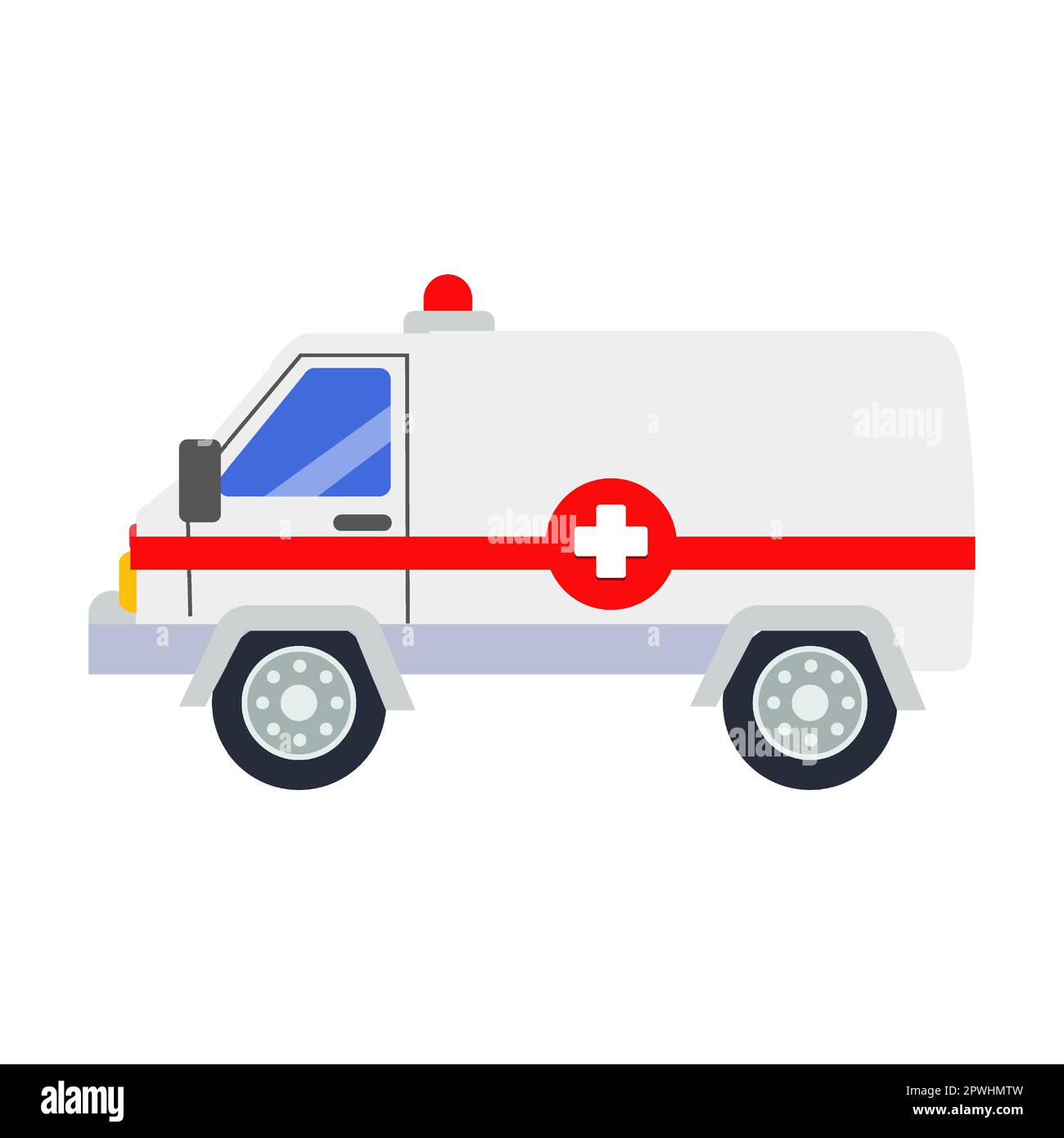 Resuscitation car with flasher, medical objects vector illustration. Cute cartoon male in ...