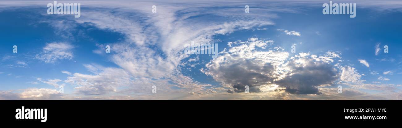 sunset skydome with evening clouds as seamless hdri 360 panorama view ...