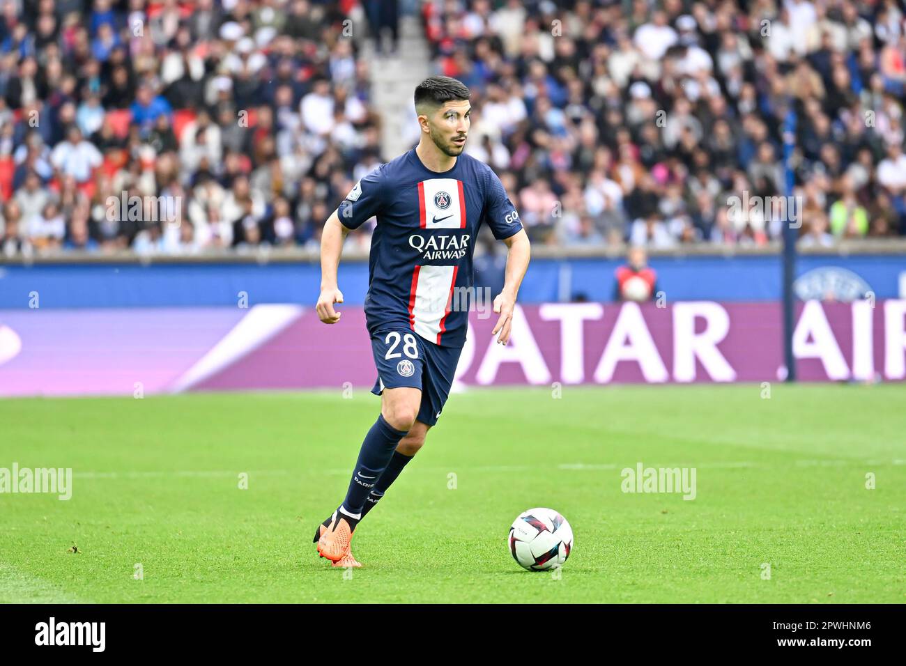 Paris, France. 30th Apr, 2023. Carlos Soler Barragan during the Ligue 1 Uber Eats football match ...