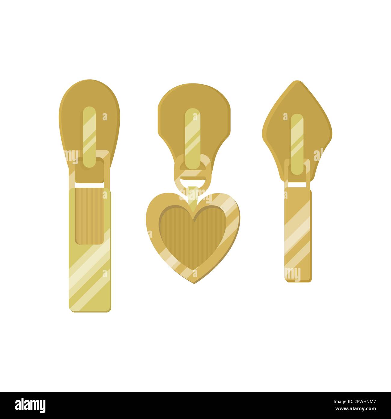 Modern golden zip sliders for clothes cartoon illustration Stock Vector ...