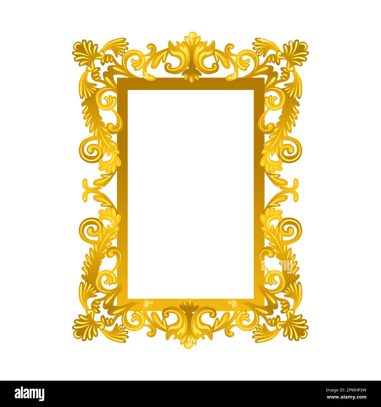Interior gold mirror frame cartoon illustration. Old ornate rococo or ...