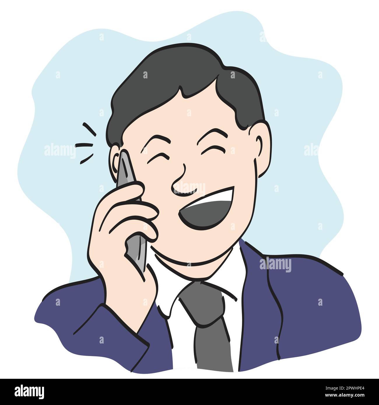 line art closeup smiling businessman calling on smartphone illustration ...