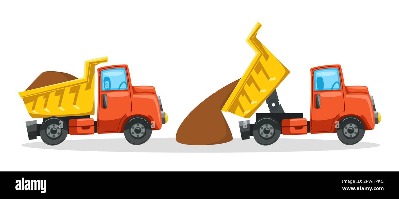 Dump trucks pile of sand or dirt vector illustrations set Stock Vector ...