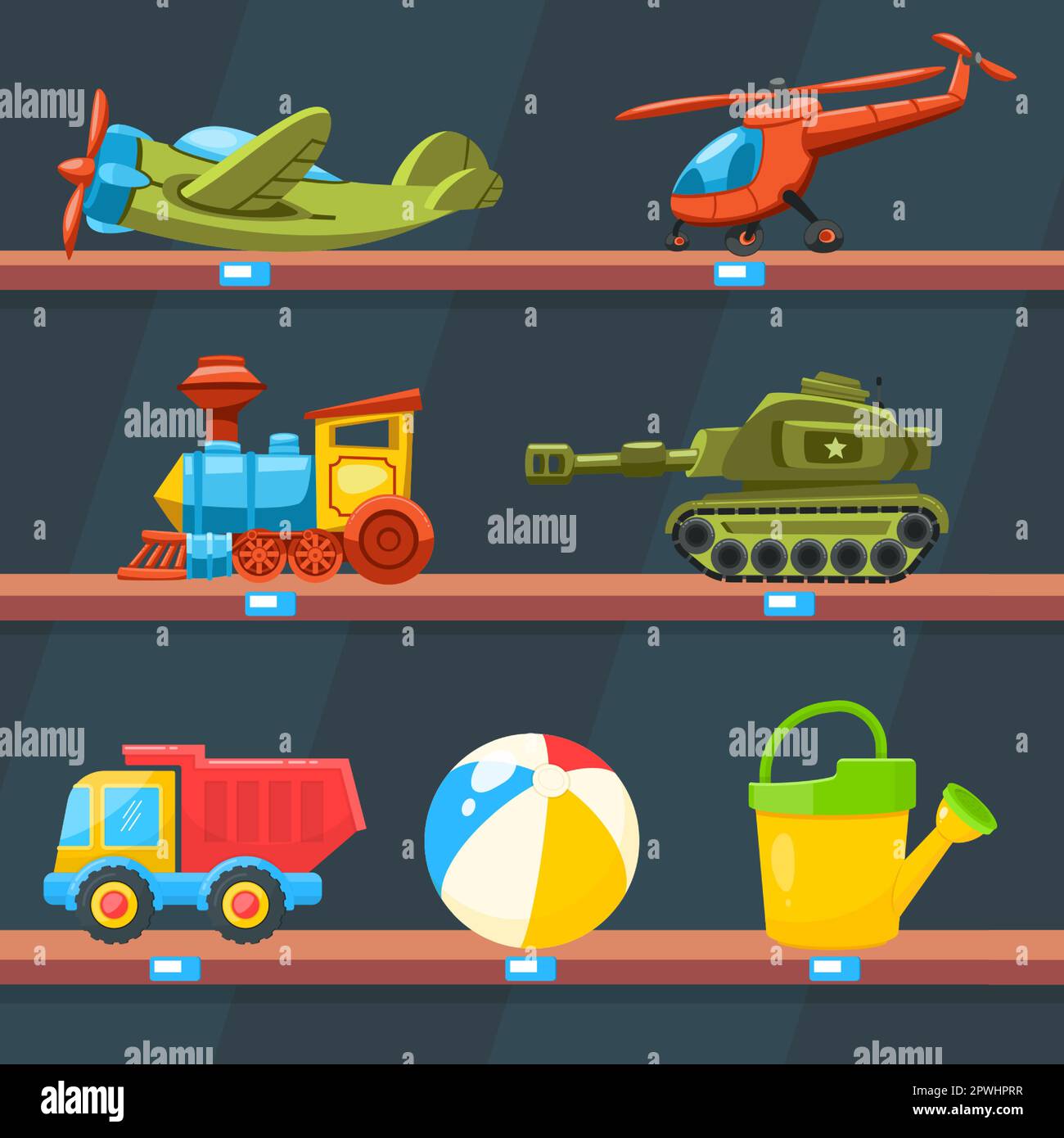 Children toys on shelves vector illustrations set Stock Vector Image ...