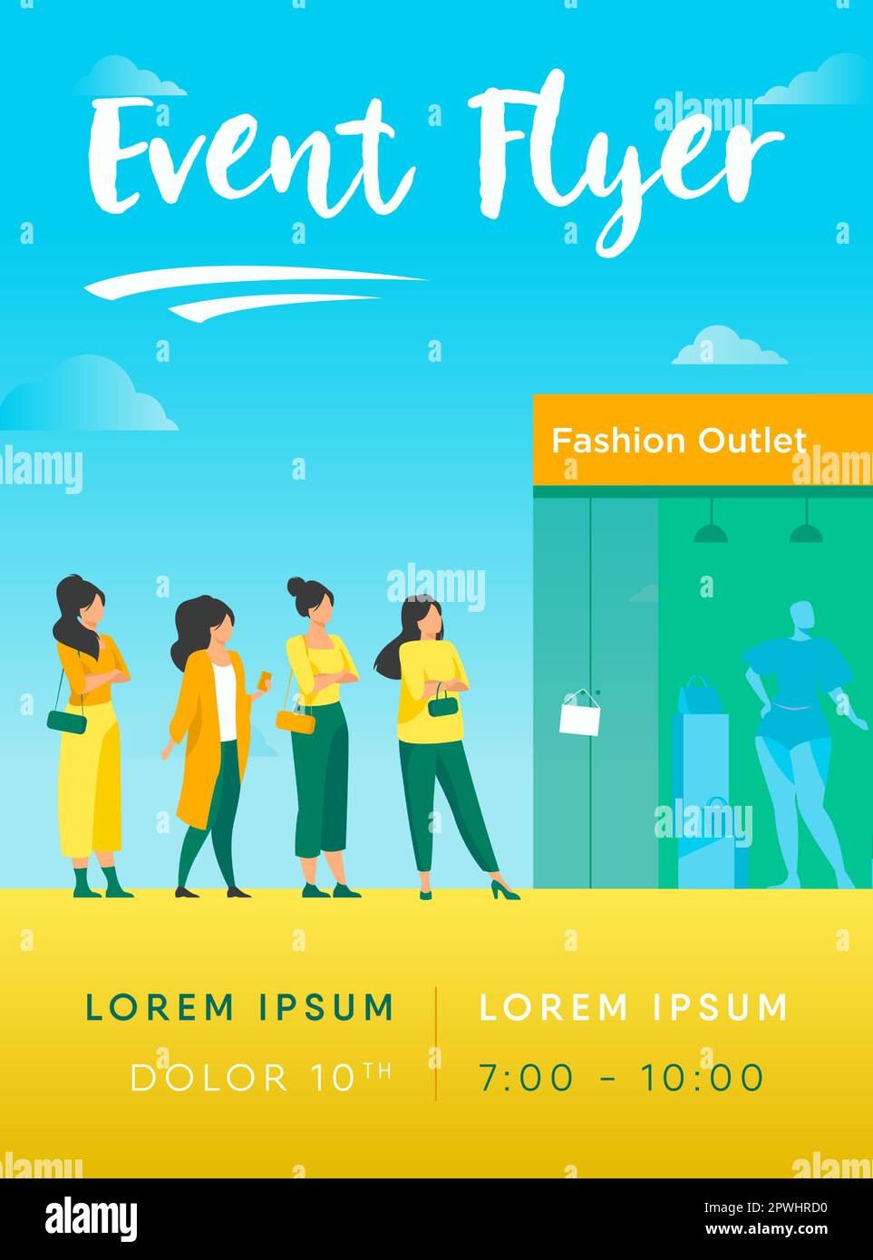 Queue of customers standing for sale at boutique window Stock Vector ...