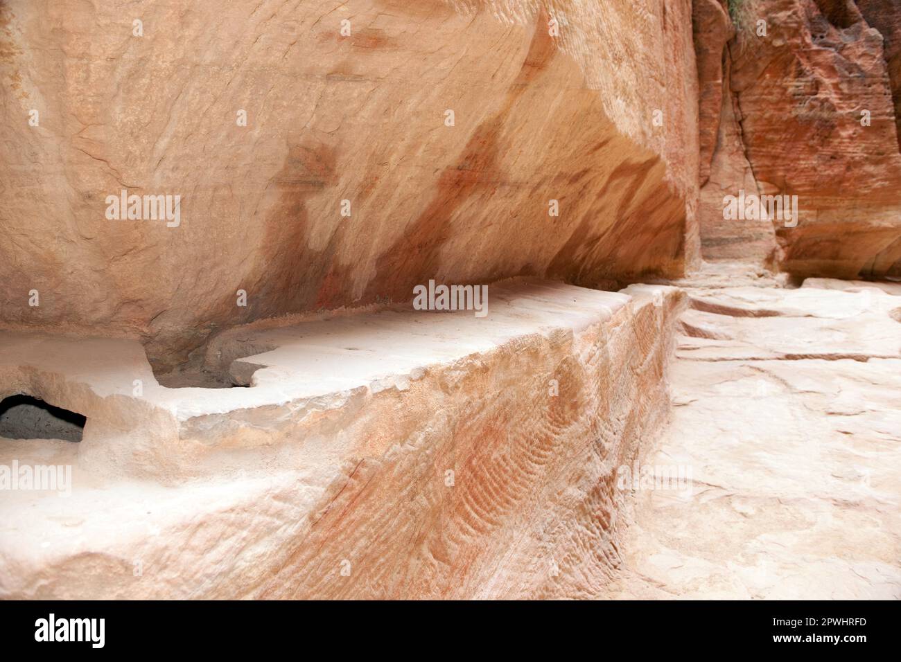 Restored ancient water conduit in Siq, canyon, gorge, ancient ...