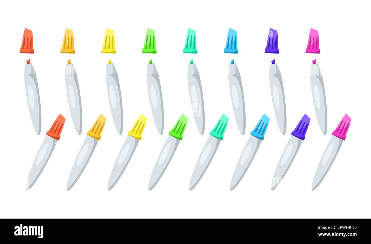 Different markers with and without caps vector illustrations set Stock ...