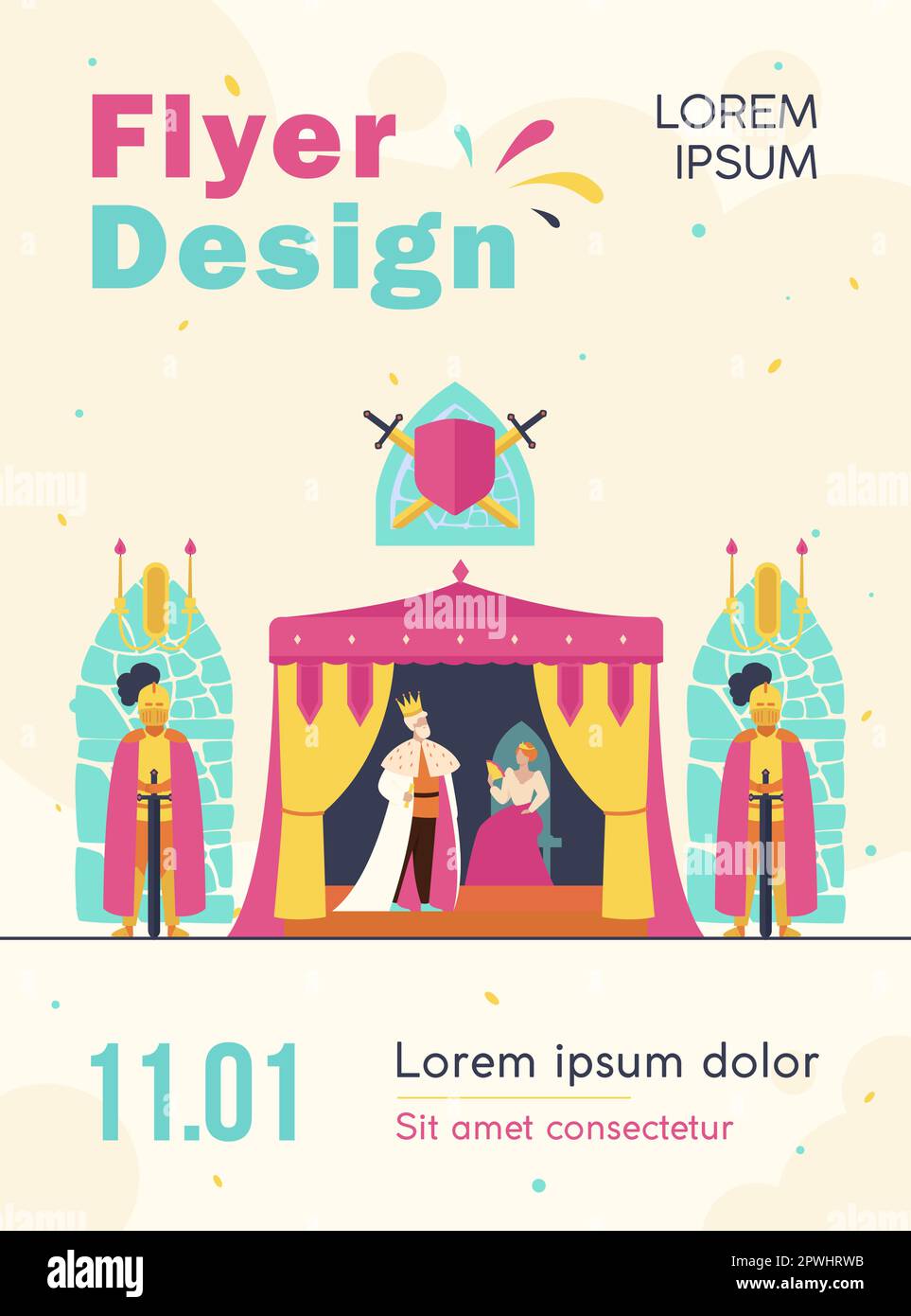 Medieval king and queen on throne under guard of knights Stock Vector ...