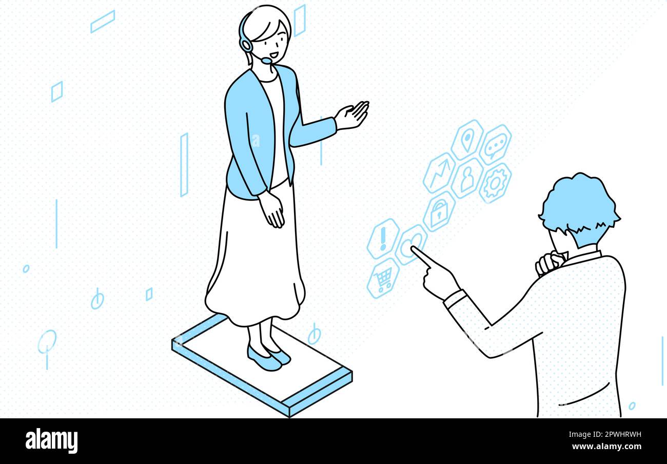 Image of DX, a customer service woman appearing on screen in AR and a ...