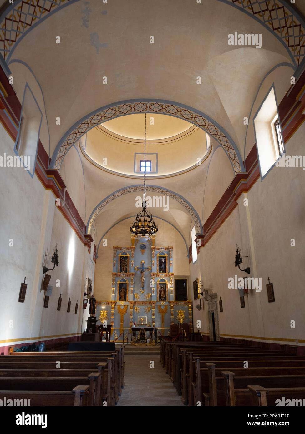 Interior of the Mission Concepcion in San Antonio, Texas, with Blue and ...