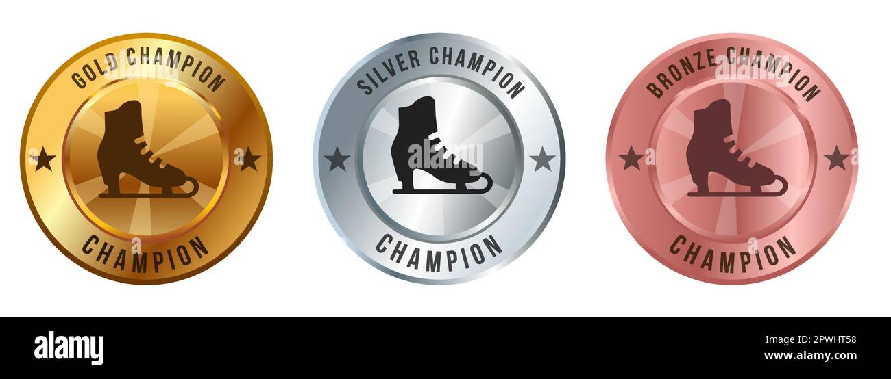 ice skating figure skate shoes icon emblem medal medallion in golden ...