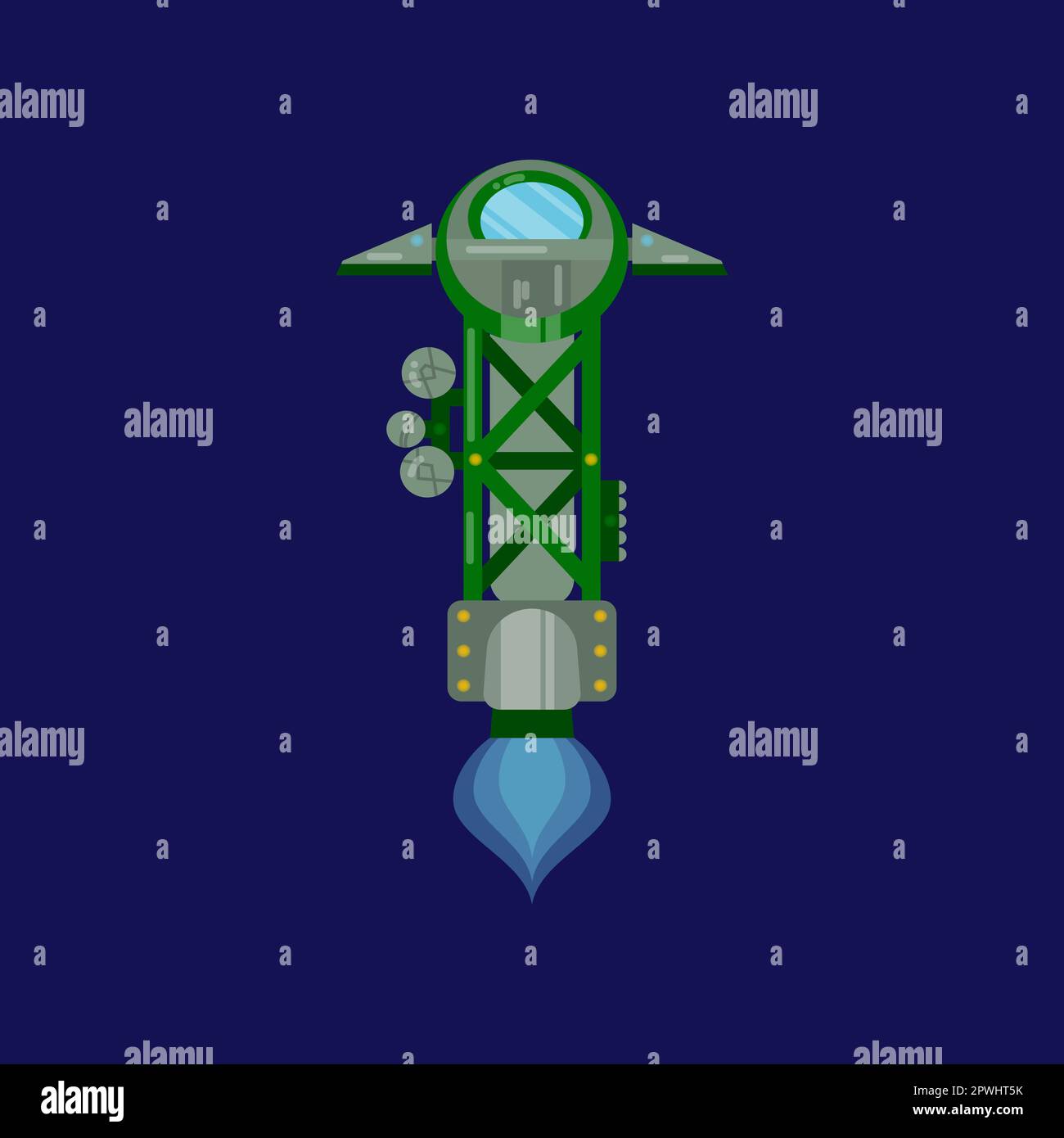 Green alien rocket ship cartoon illustration Stock Vector Image & Art ...