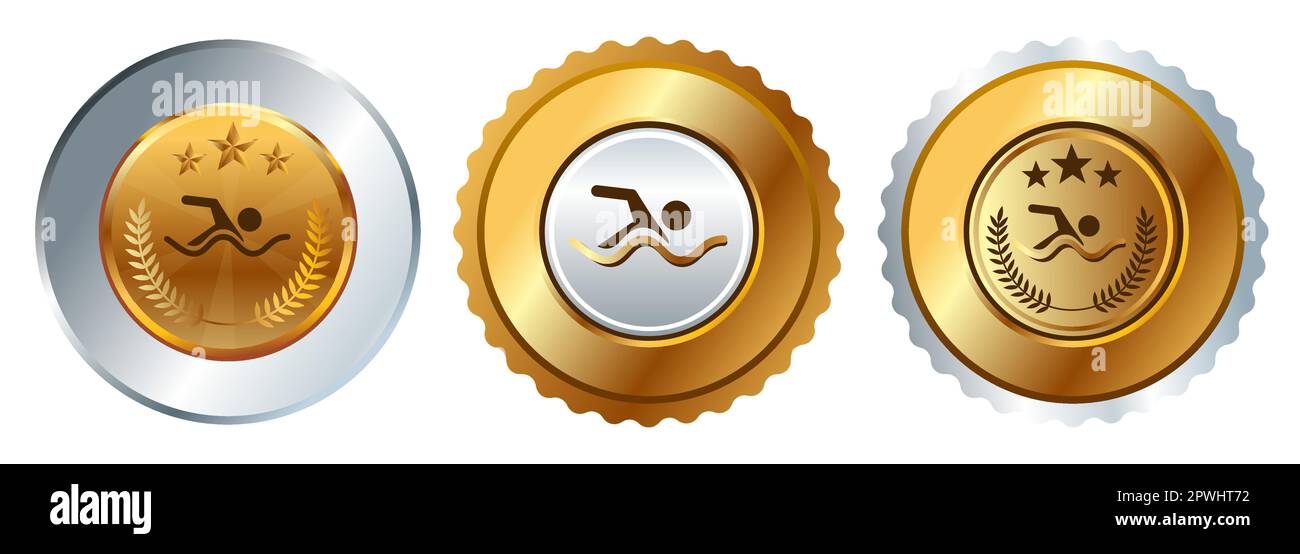 Swim competition sport medal championship winner gold badges circle ...