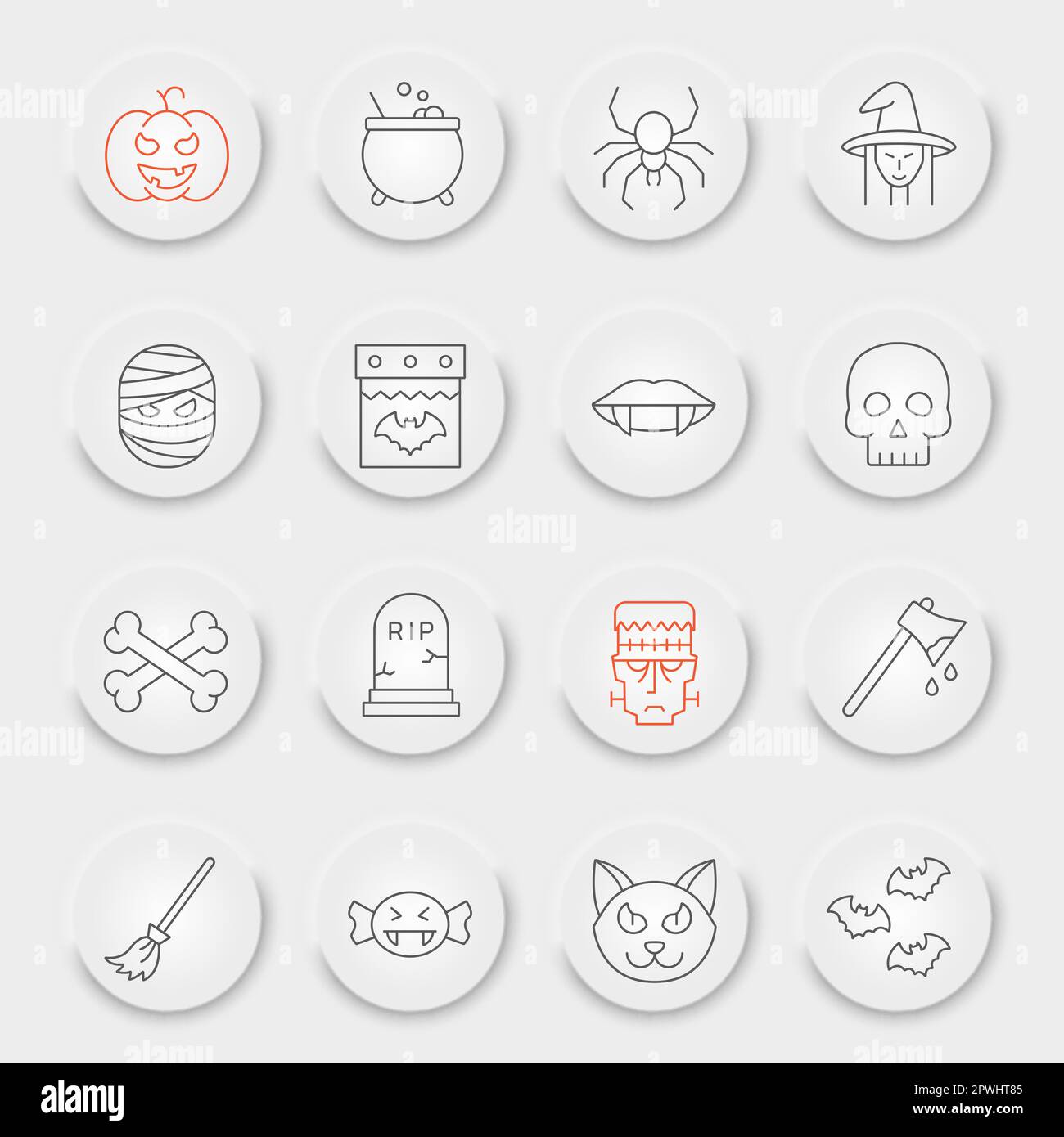 Halloween Line Icon Set Horror Symbols Collection Vector Sketches Neumorphic Ui Ux Buttons