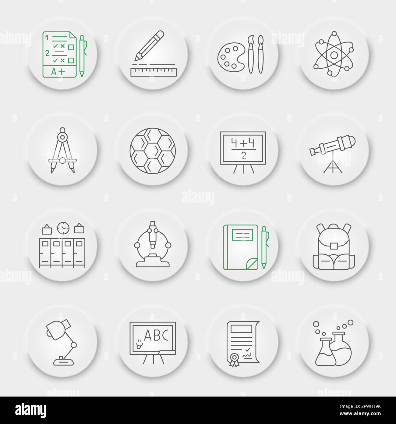 School Line Icon Set Education Symbols Collection Vector Sketches Neumorphic Ui Ux Buttons