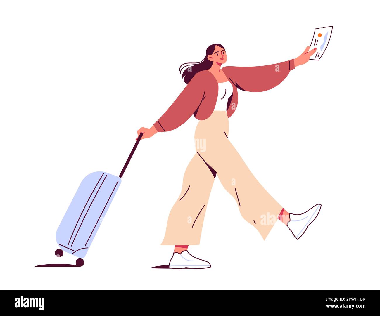 Woman walks wide steps with ticket in hand Stock Vector Image & Art - Alamy