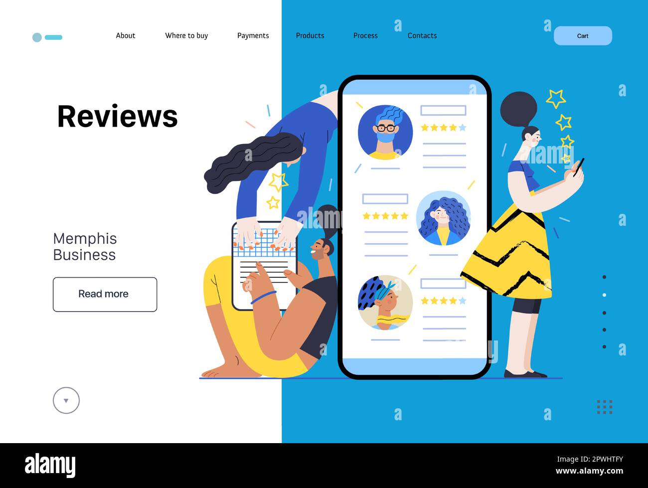 Memphis business illustration. Reviews -modern flat vector concept ...