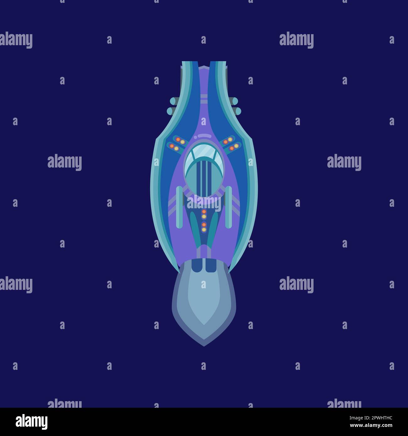 Futuristic blue spaceship cartoon illustration Stock Vector Image & Art ...