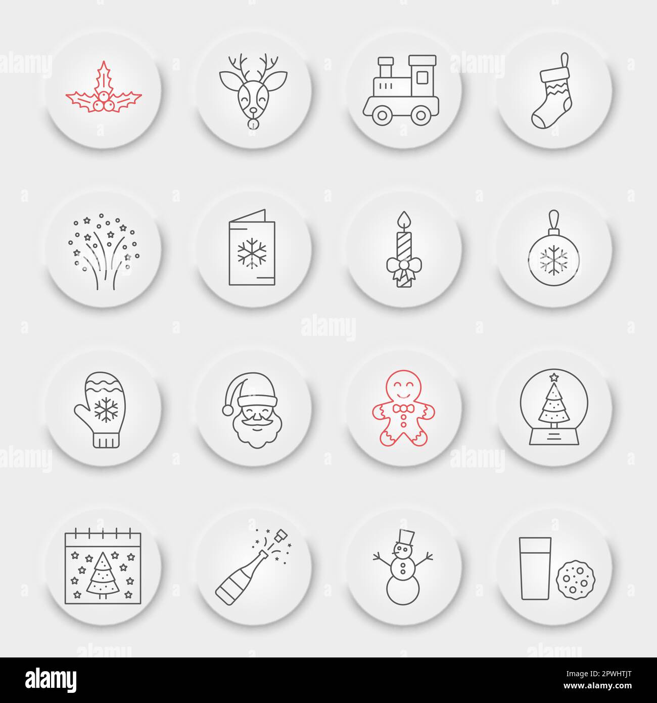 Christmas Line Icon Set Holiday Symbols Collection Vector Sketches Neumorphic Ui Ux Buttons