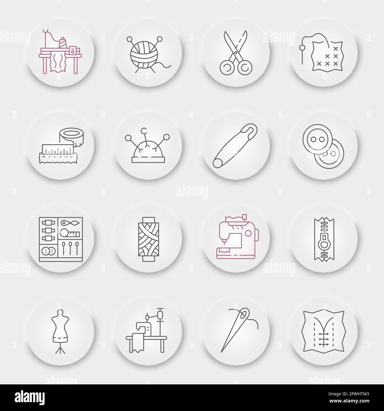 Sewing Line Icon Set Tailor Symbols Collection Vector Sketches Neumorphic Ui Ux Buttons