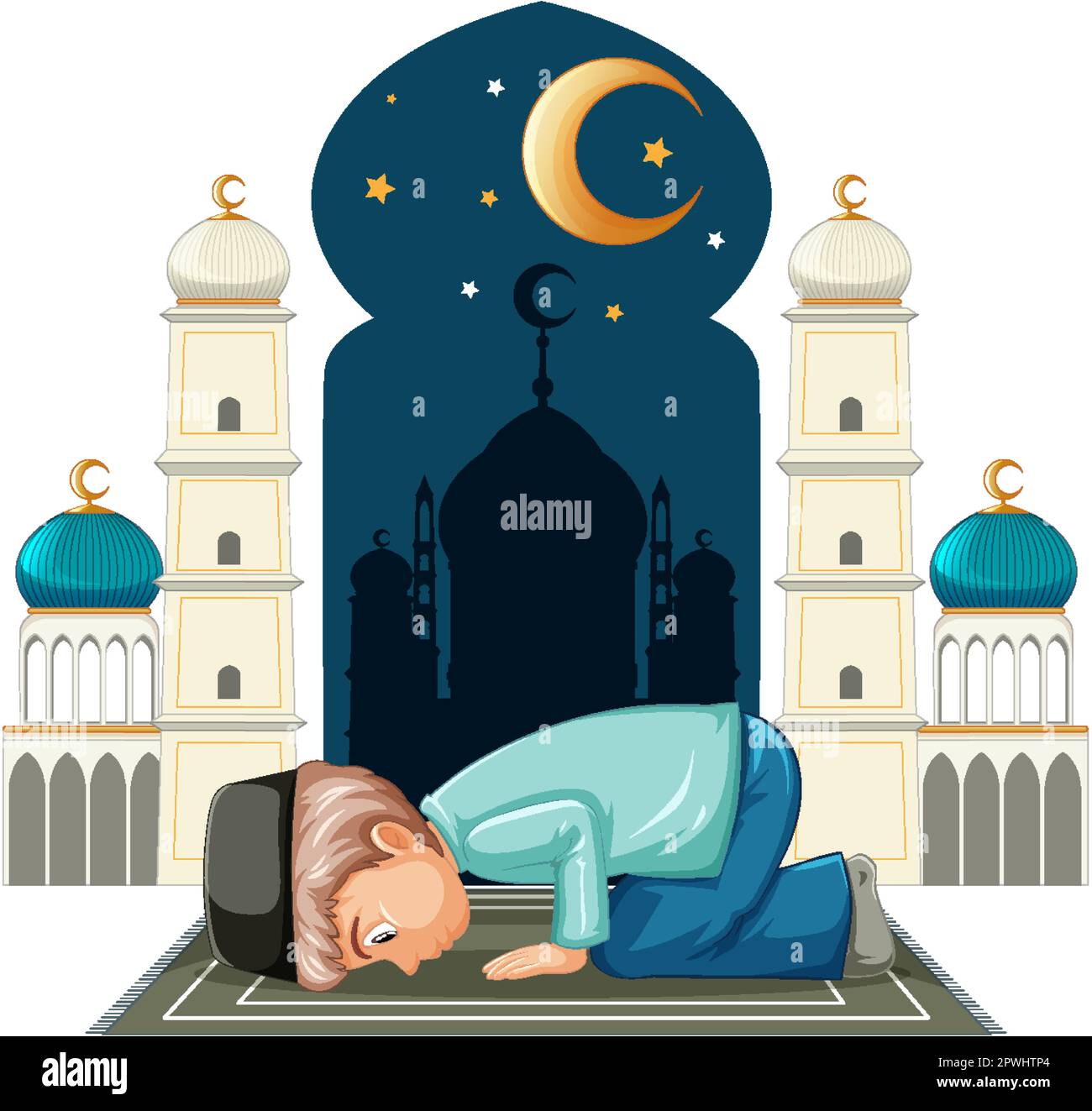 Muslim Boy Praying In Cartoon Style illustration Stock Vector Image ...