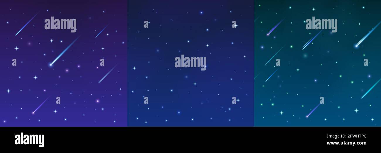 Star and falling comet in night sky vector background. Meteor shooting ...