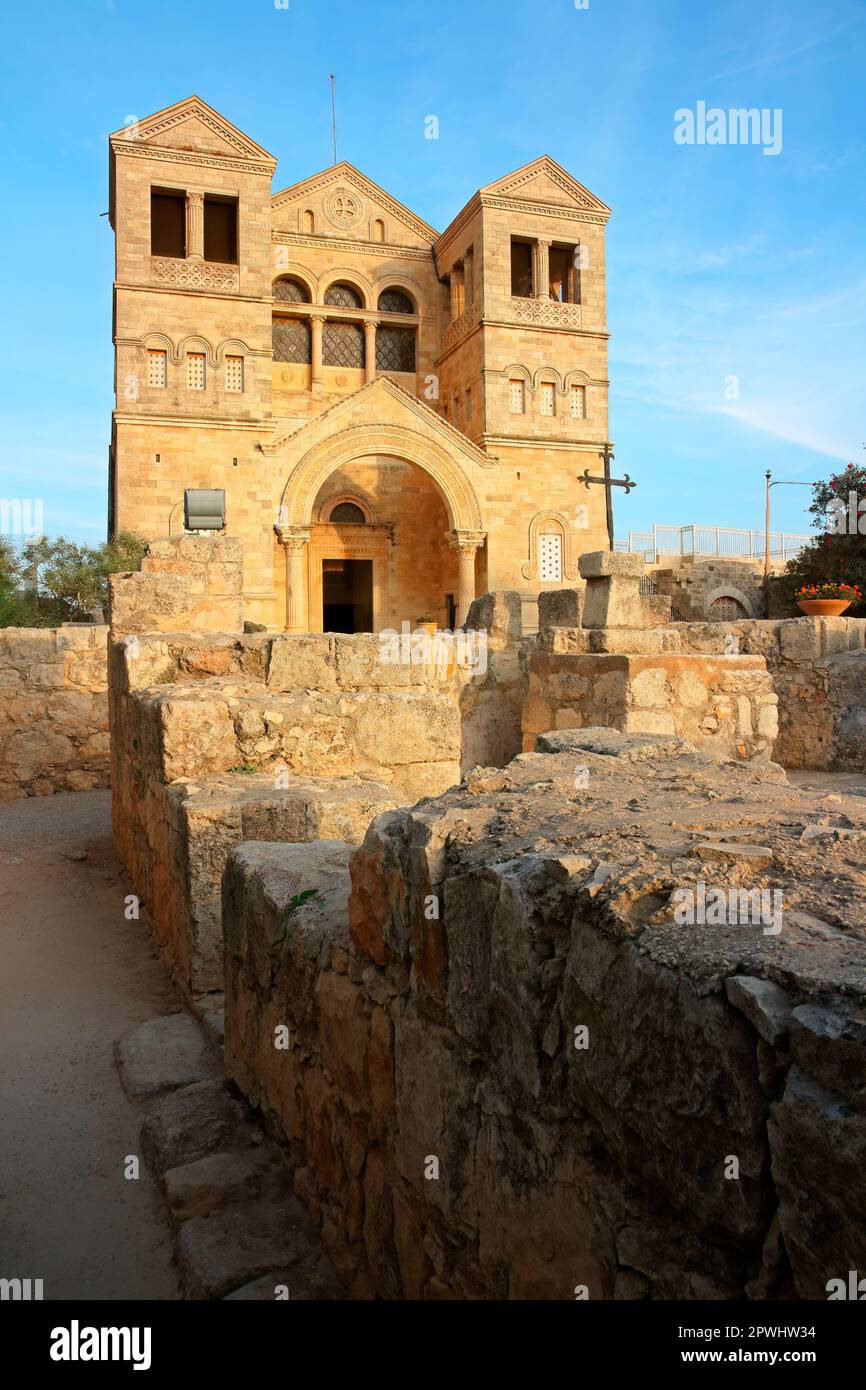 View of the historical Church of the Transfiguration on Mount Tabor ...