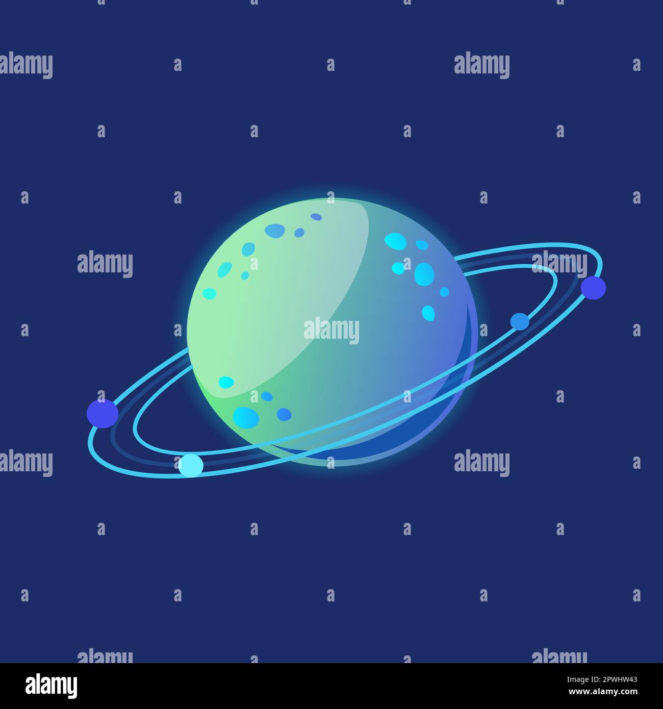 Blue planet with rings in sky or space cartoon illustration Stock ...