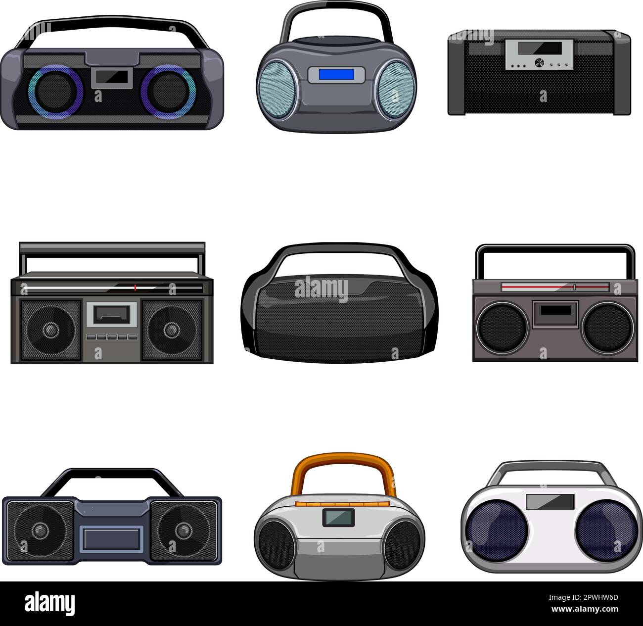 boombox audio set cartoon. music retro, old vintage, radio stereo, tape ...