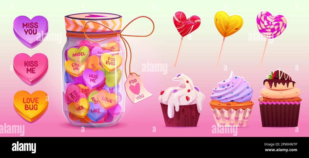 Sweet heart candies, cakes and lollipops for love conversation, gift ...