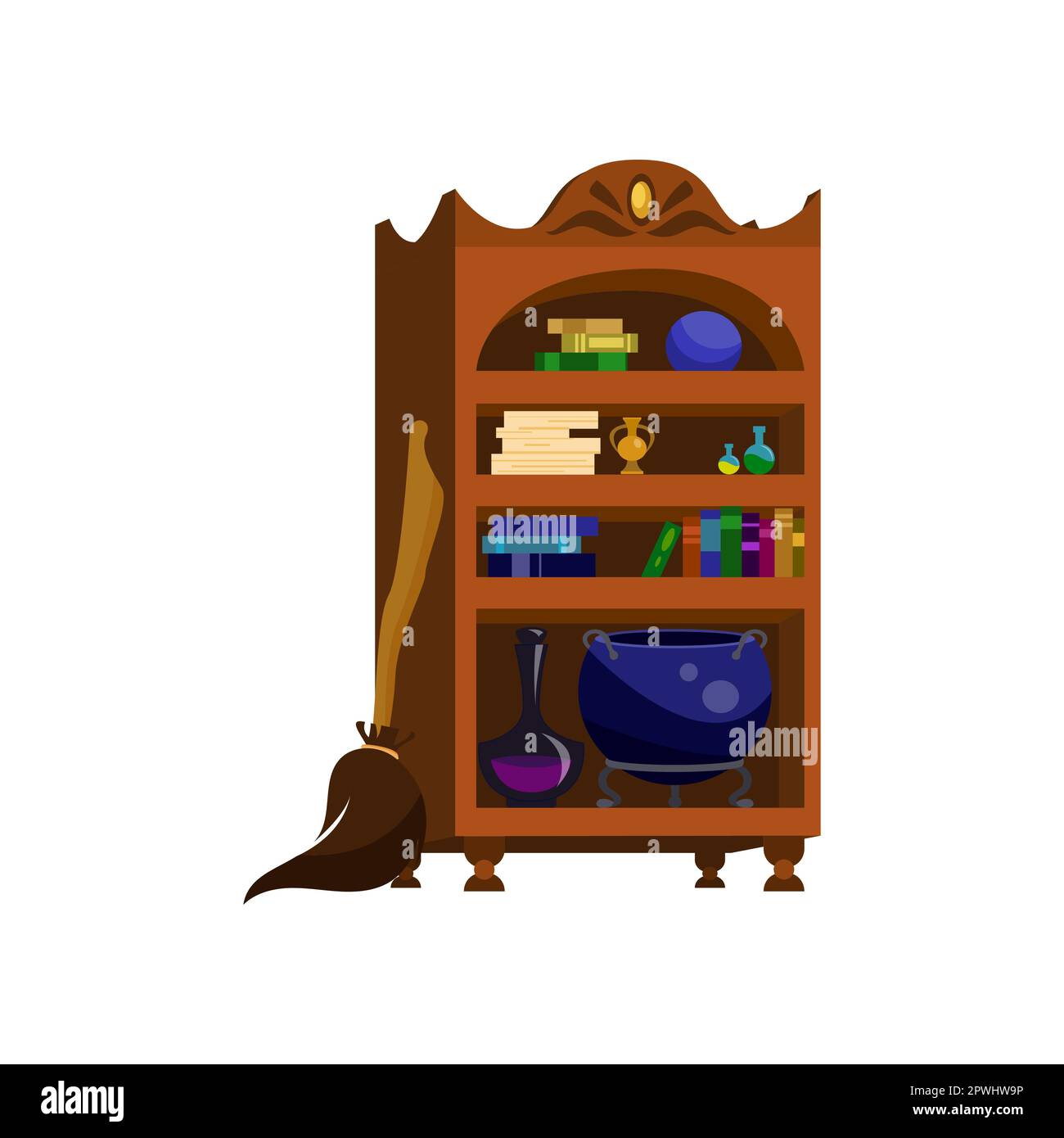 Book cabinet for wizard school interior vector illustration Stock ...