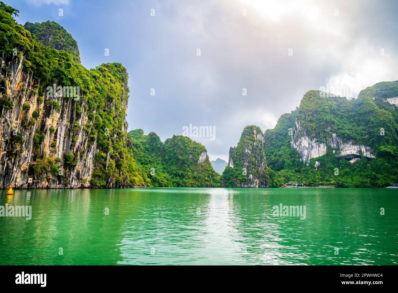 Beautiful limestone karst islands of Ha Long Bay in Vietnam Stock Photo ...