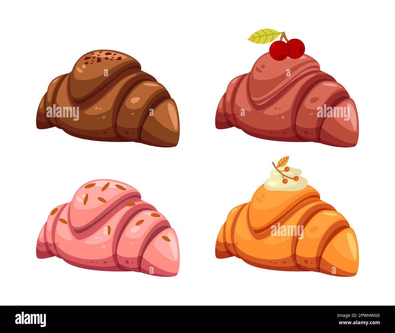Tasty croissants of different colors vector illustrations set Stock ...