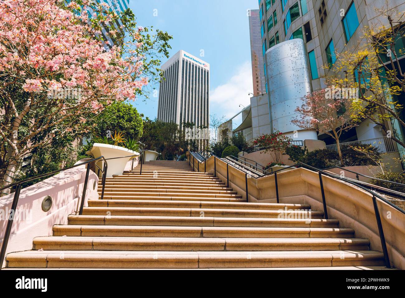 Los Angeles, California, USA - April 25, 2023. Library Tower plaza, and ...