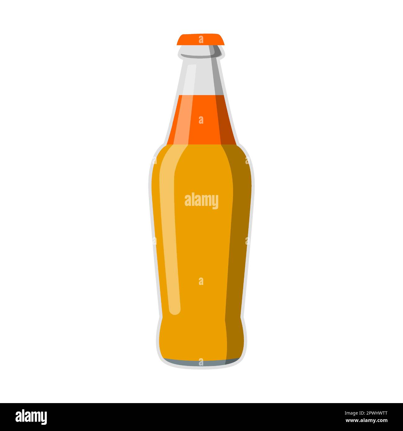Orange soda in a glass bottle, drinks flat vector illustration. Vending machine product isolated ...