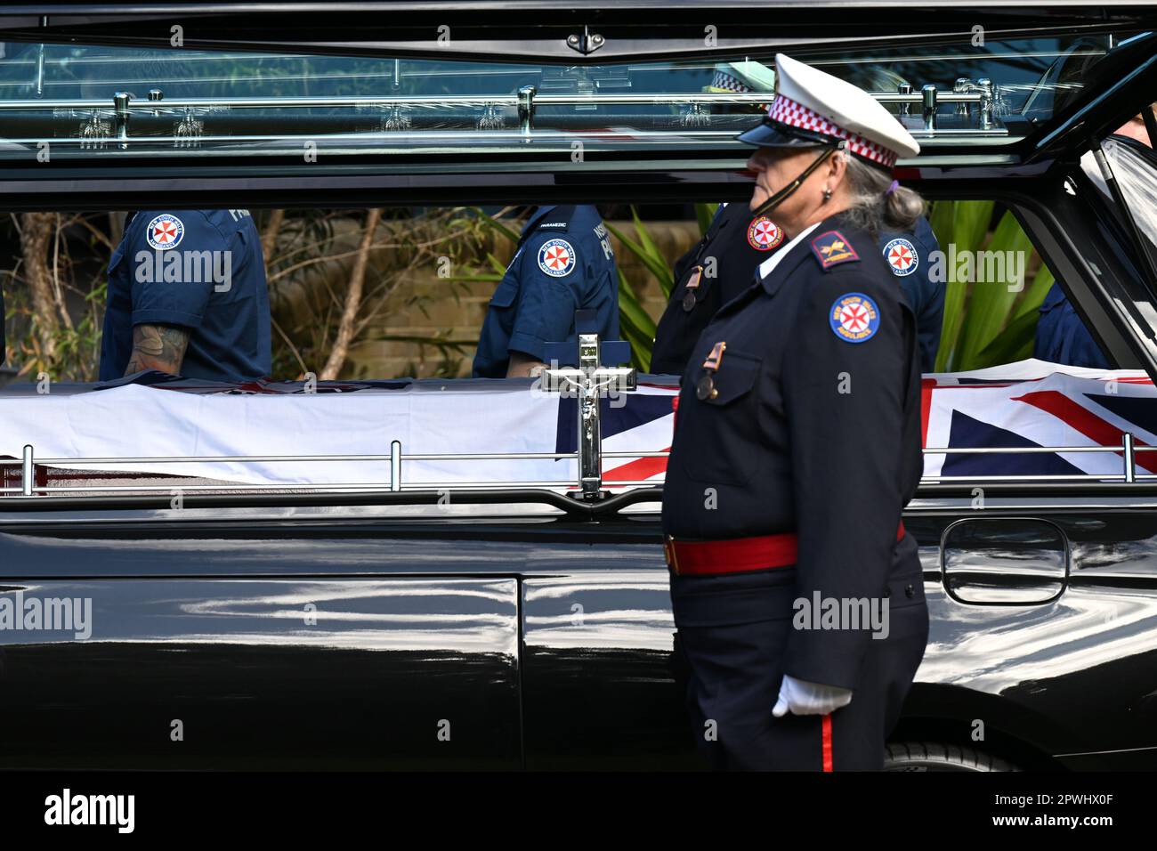 The casket of Steven Tougher during a memorial service for paramedic ...