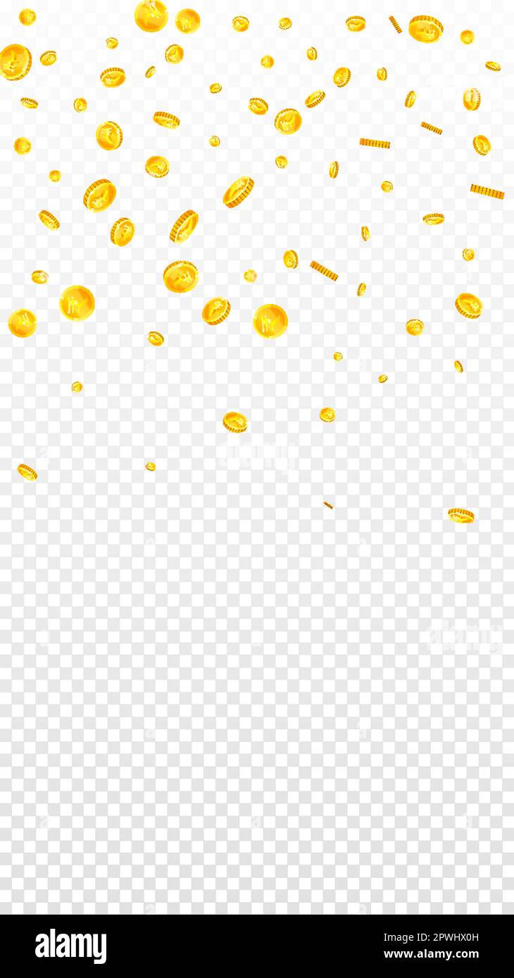 Indian rupee coins falling. Scattered gold INR coins. India money ...